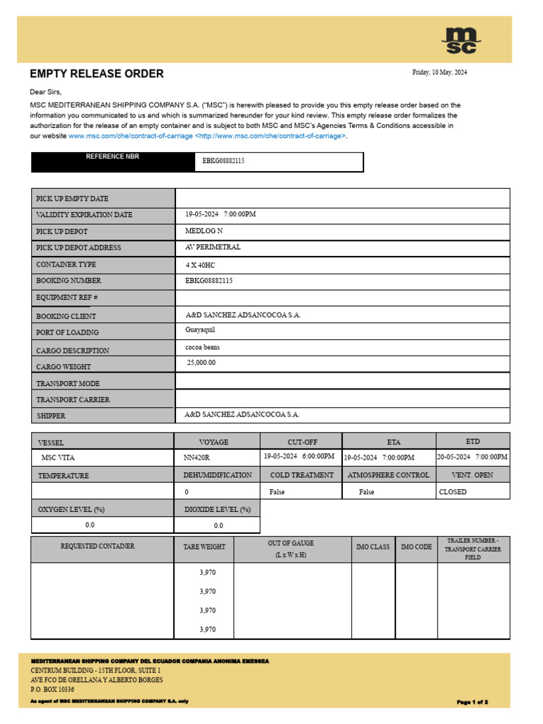 Orden de Retiro Lote 784 | PDF | Cargo | Shipping