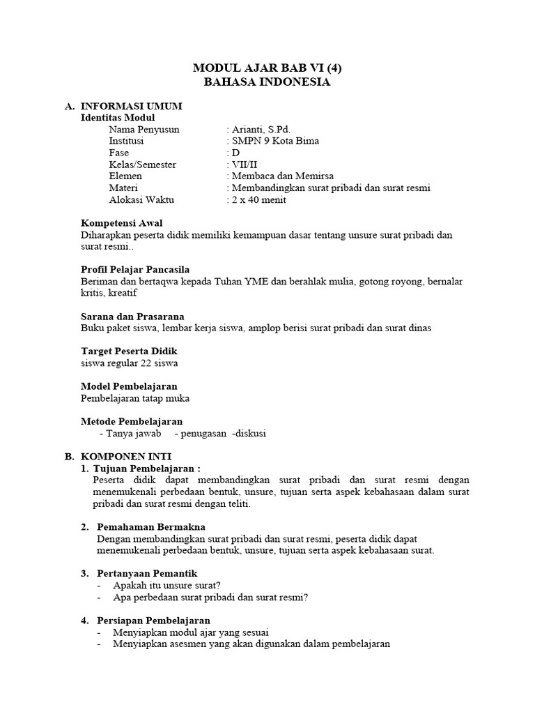 Modul Ajar Bindo KLS 7bab 6 | PDF