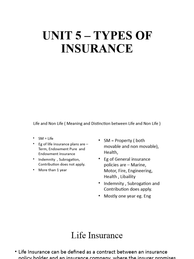 Unit 5 – Types of Insurance | PDF | Insurance | Underwriting