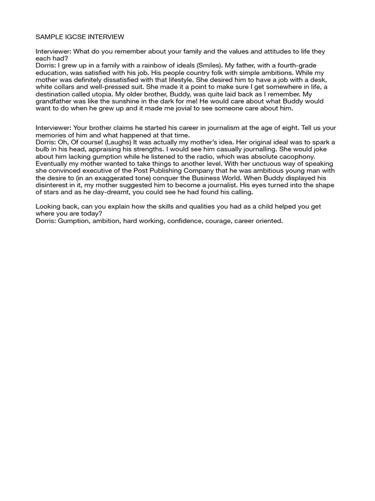 Sample IGCSE Interview | PDF | Social Science | Mystery, Thriller & Crime Fiction