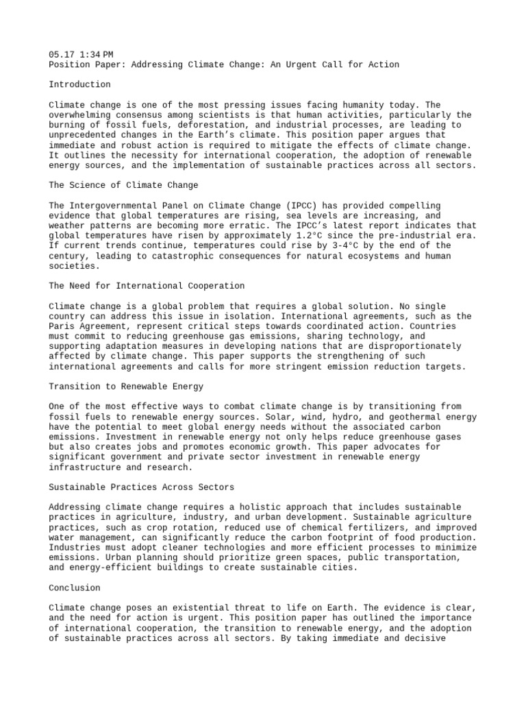 Sample Position Paper | PDF | Climate Change | Climate Change Mitigation