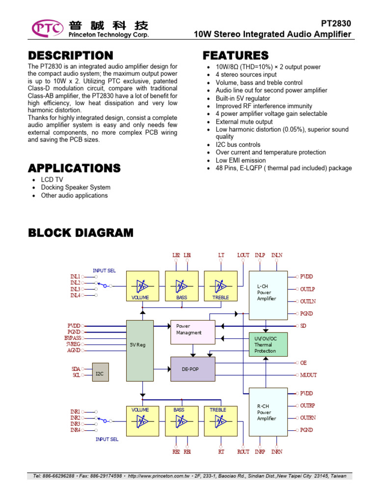 PT2830 | PDF | Amplifier | Power Supply