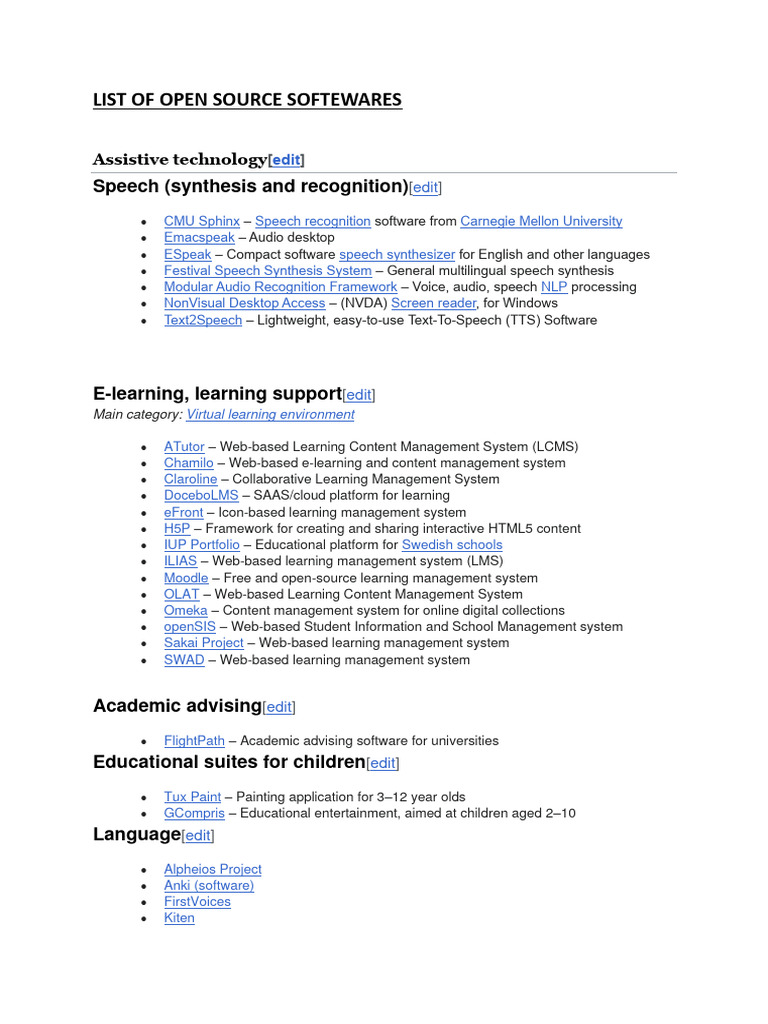 Comprehensive Open Source Software List | PDF | Speech Synthesis ...