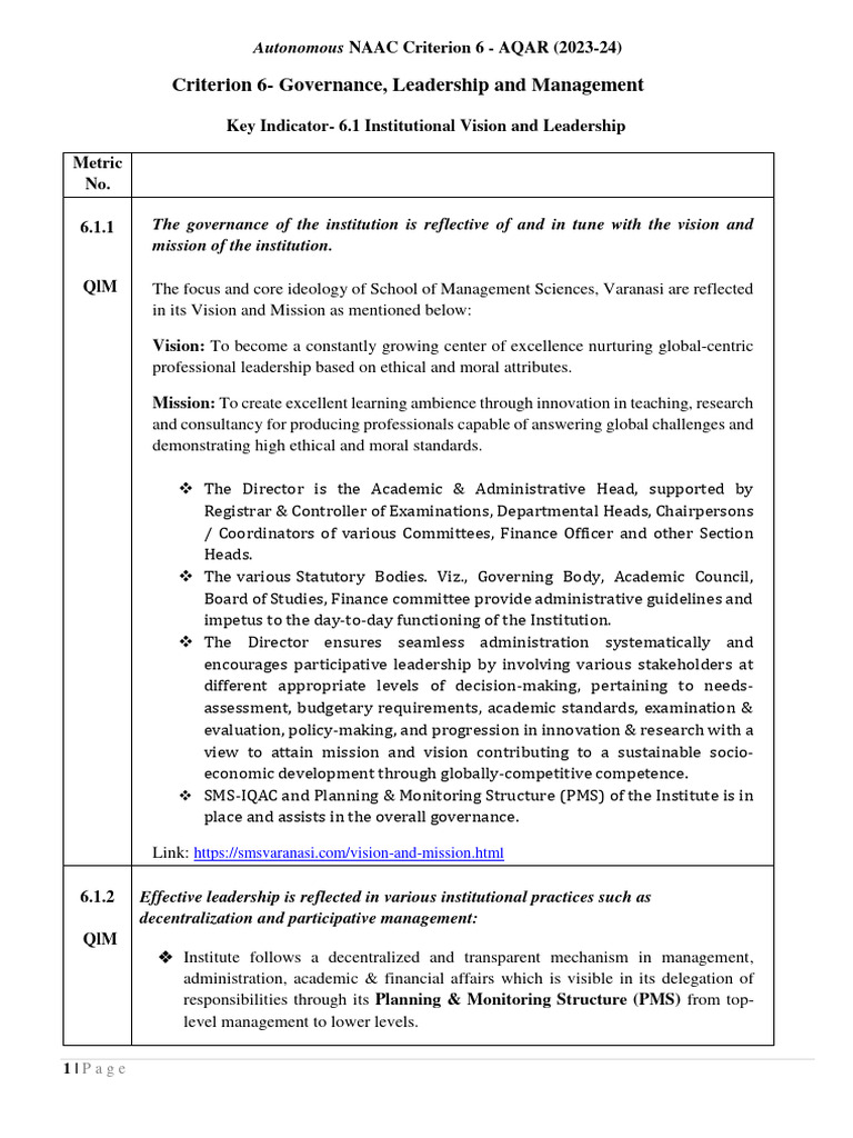 AQAR Criteria 6 Session 2023-24 | PDF | Surveillance | Governance