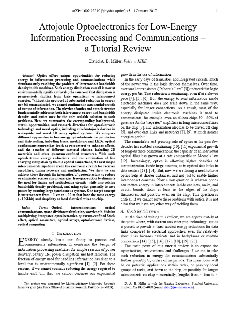 Attojoule Optoelectronics For Low-Energy Information Processing and Communications - A Tutorial ...