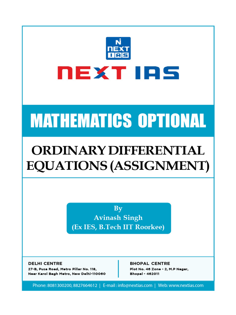 Mathematics Optional: Ordinary Differential Equations (Assignment) | PDF | Curvature | Equations
