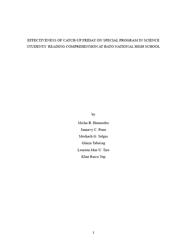GROUP-1-THE-EFFECTIVENESS-OF-CATCH-UP-FRIDAY | PDF | Reading Comprehension | Learning