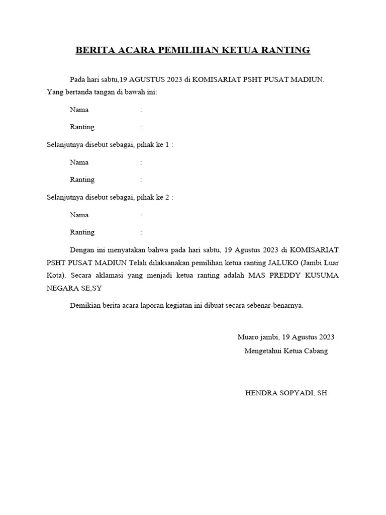 Pemilihan Ketua Ranting JALUKO 2023 | PDF | Olahraga & Rekreasi