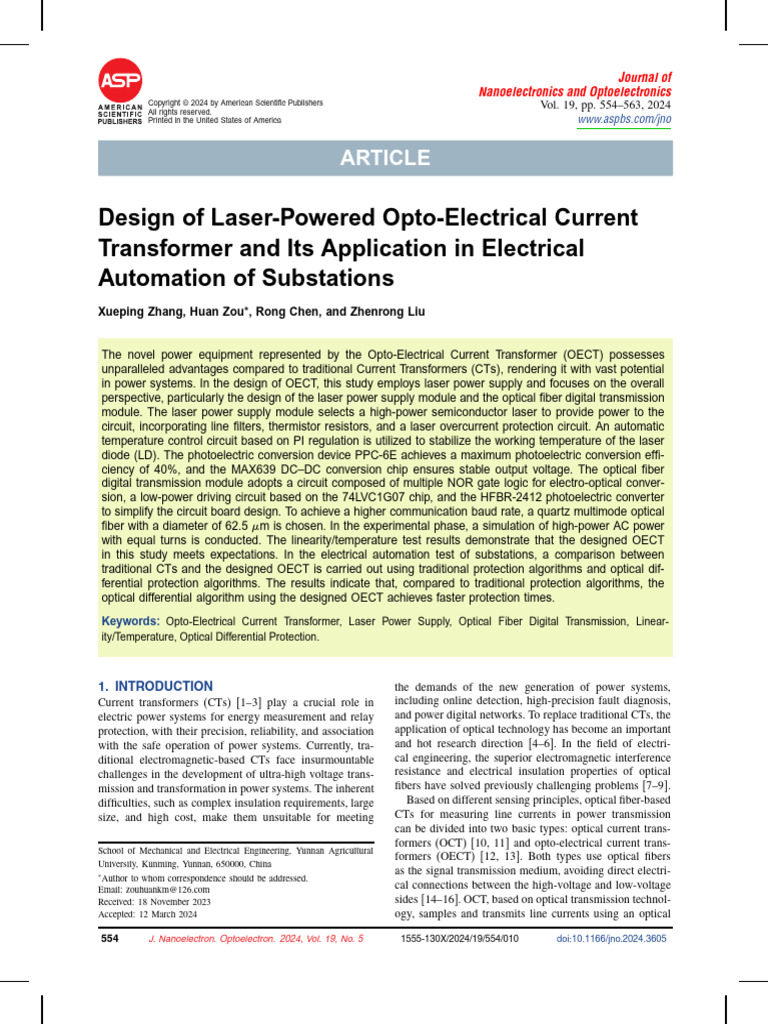 Design of Laser-Powered Opto-Electrical Current Transformer and Its ...