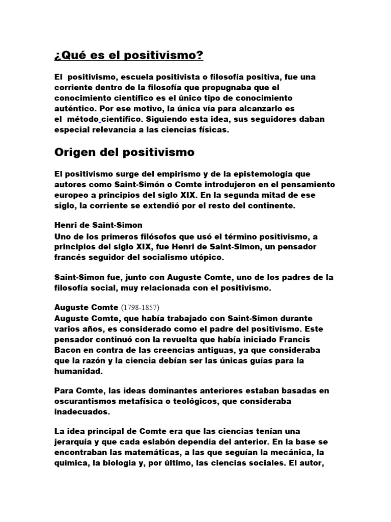 Definición y Origen del Positivismo | PDF | Positivismo | Science