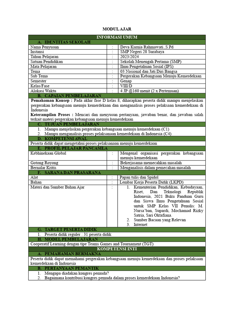Modul Ajar 8 B Tema 3 Sub Tema B Pergerakan Menuju Kemerdekaan ...