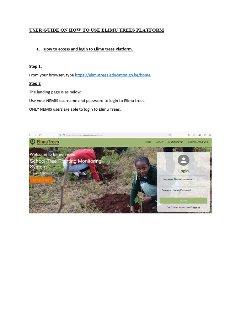 Elimu Trees Platform User Guide | PDF | User (Computing) | Plant Nursery