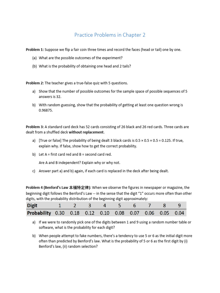 Practice Problems in Chapter 2 | PDF | Probability | Probability Theory