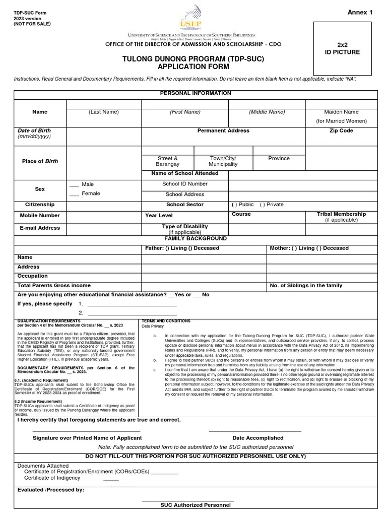 TDP-SUC Application Form 2023 | PDF | Justice | Crime & Violence