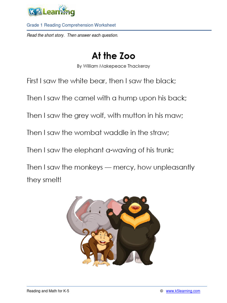 At the Zoo: A Grade 1 Story | PDF