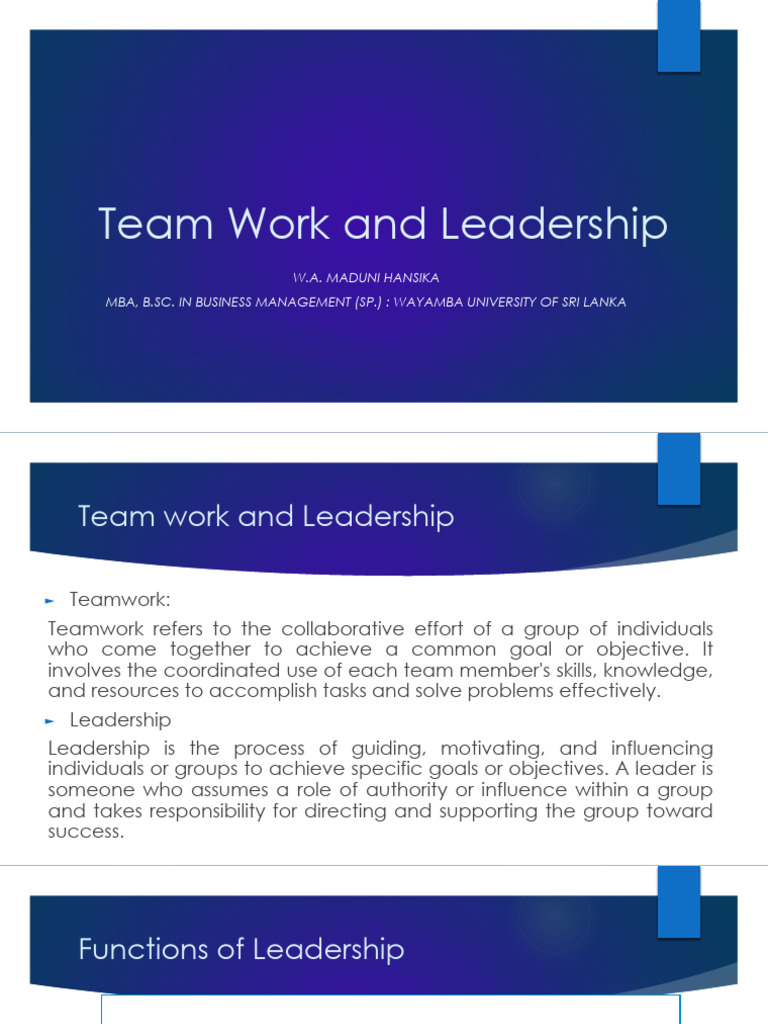 Team Work and Leadership | PDF | Leadership | Goal
