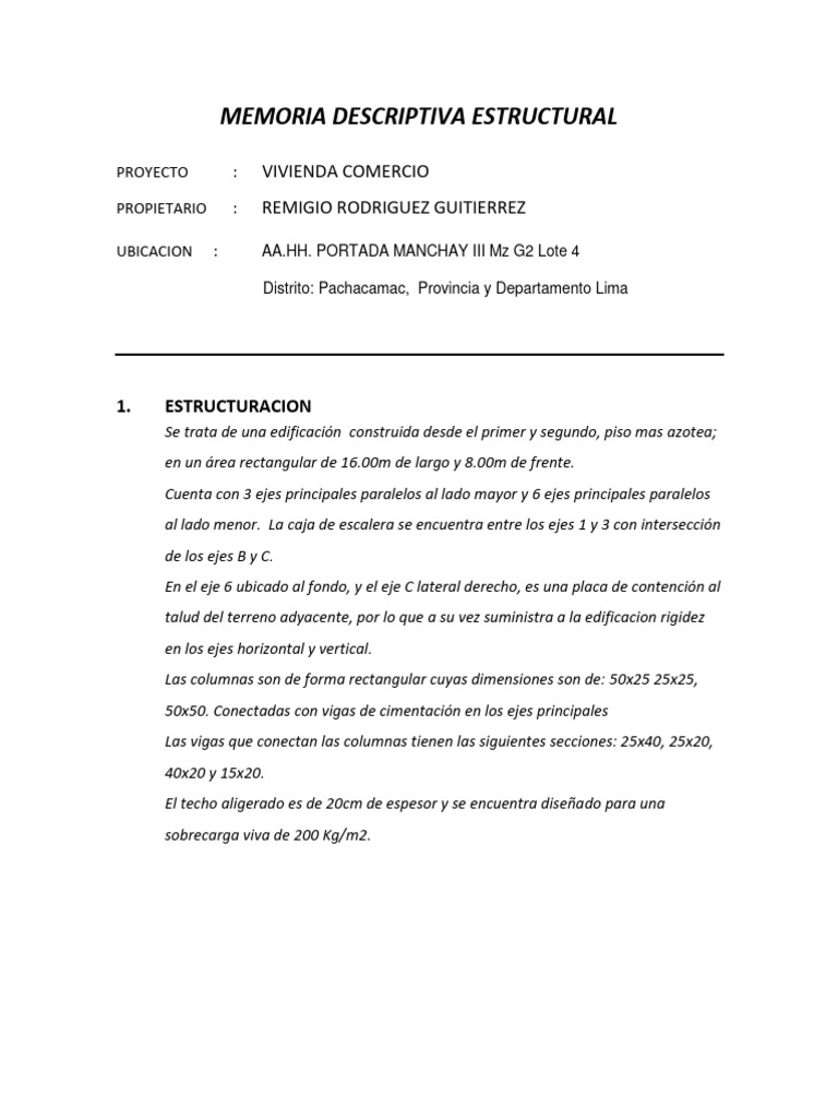 Memoria Descriptiva Estructural | PDF | Ingeniería de Edificación | edificio