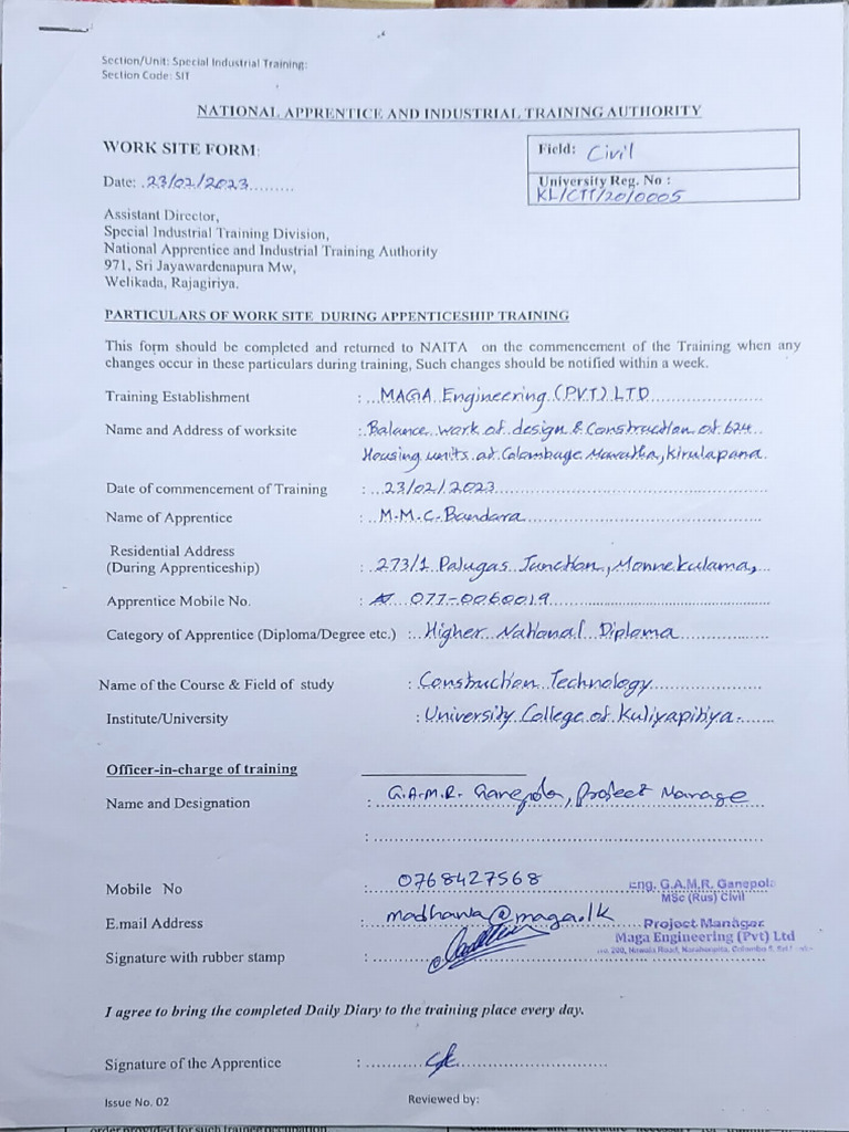 NAITA Training Contract Form | PDF | Employment | Contractual Term