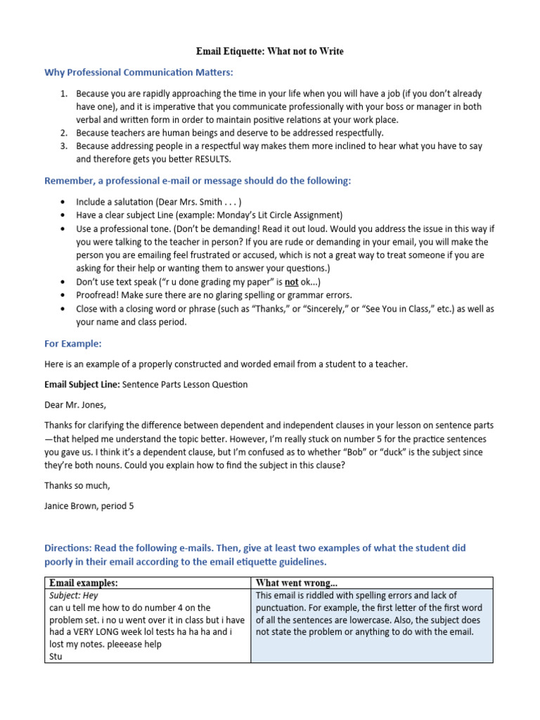 Email Etiquette Practice | PDF | Subject (Grammar) | Sentence (Linguistics)