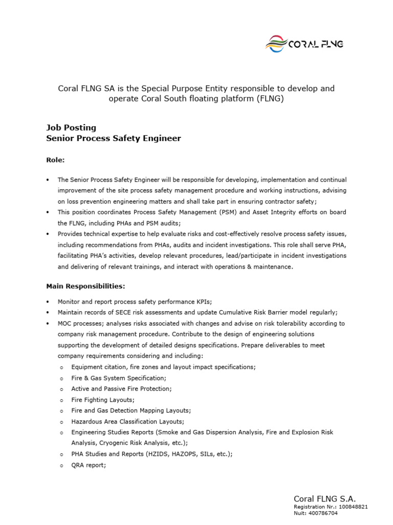 Senior Process Safety Engineer | PDF | Safety