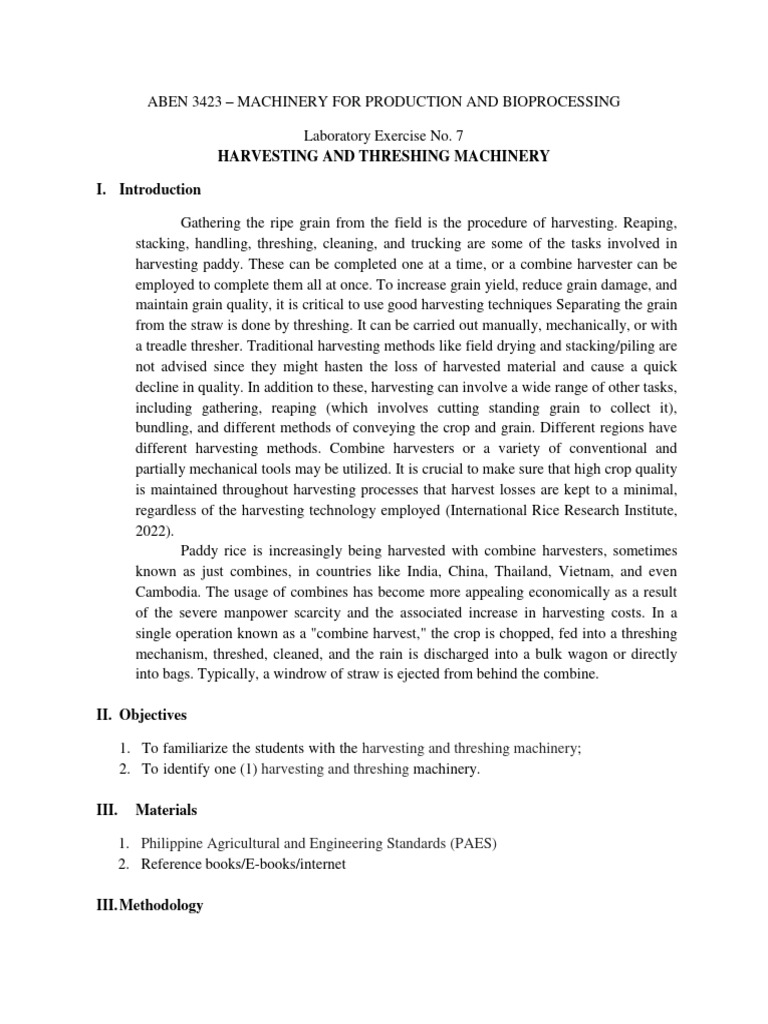 Laboratory Exercise No. 7 - ABEN 3423 | PDF | Agricultural Machinery | Agriculture