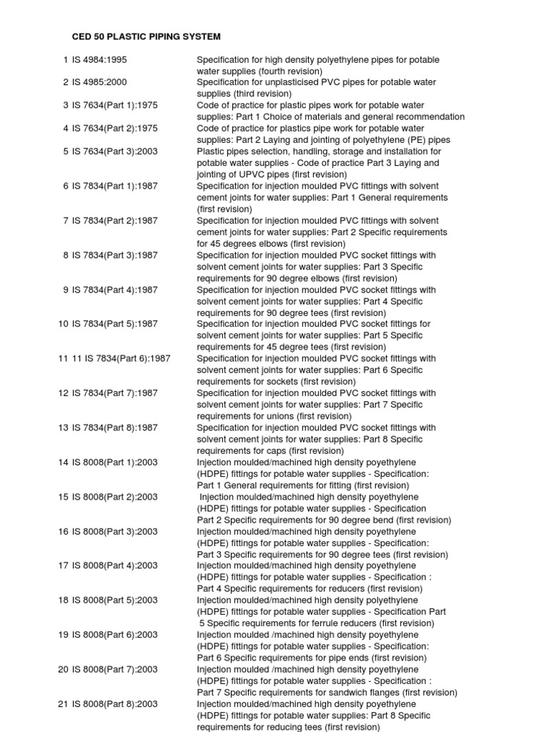 Is List For Plastic Pipes | PDF | Pipe (Fluid Conveyance) | Polyvinyl ...
