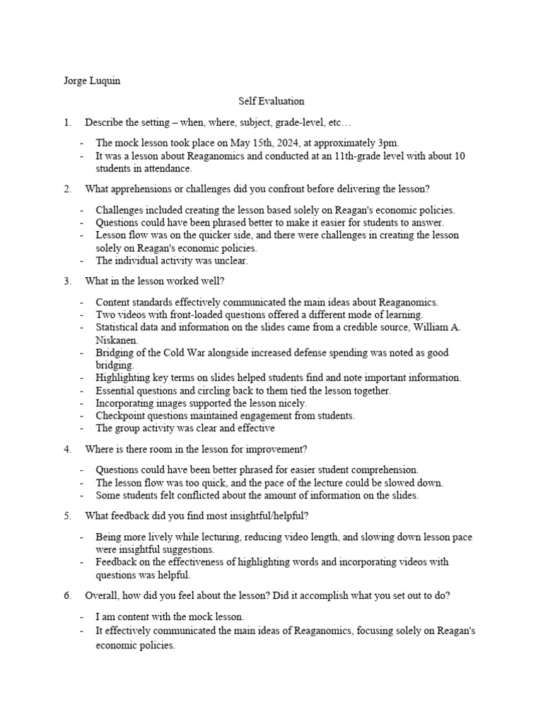 Final Self Evaluation | PDF | Cognitive Science | Behavior Modification