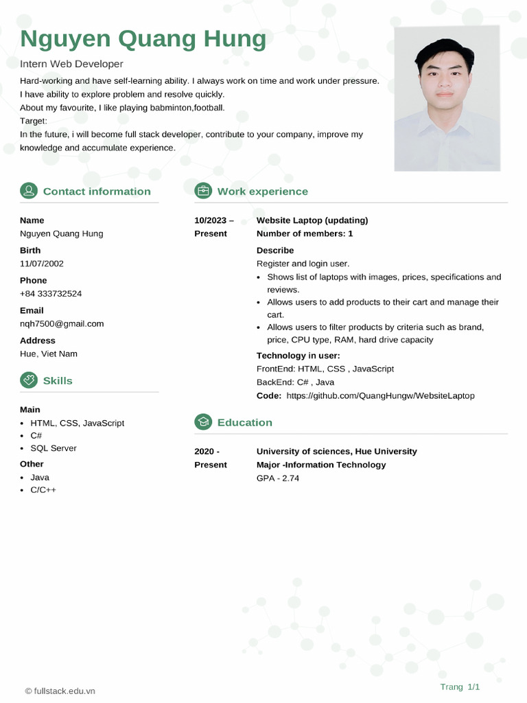 CV Nguyen Quang Hung | PDF
