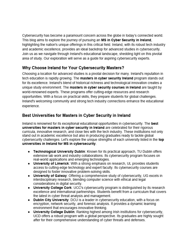 MS in Cyber Security in Ireland | PDF | Computer Security | Security