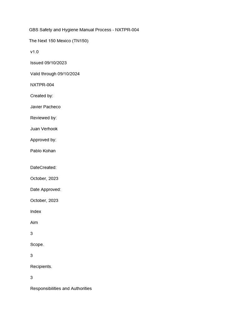 GBS Safety and Hygiene Manual Process | PDF | Risk | Occupational ...