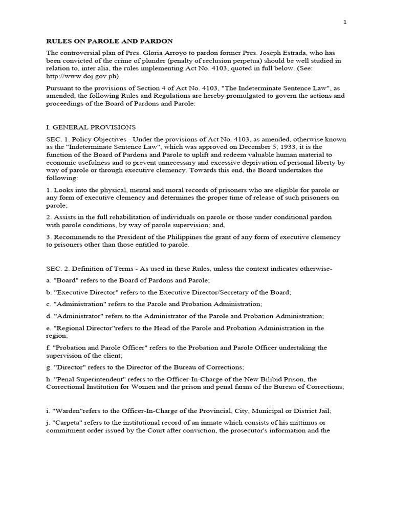 Rules On Parole and Pardon | PDF | Pardon | Parole
