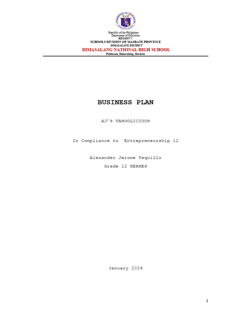 Business-Plan Final - Alexander Jerome Tequillo | PDF | Supply Chain | Market (Economics)
