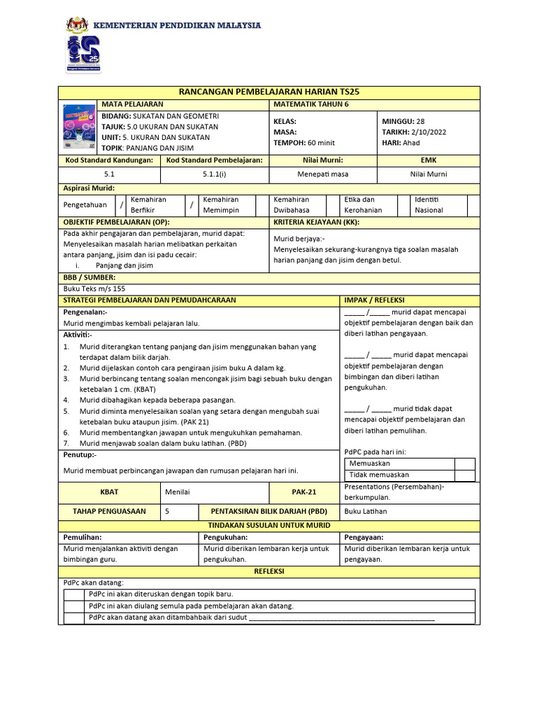MT THN 6 TS25 Tajuk 5 | PDF