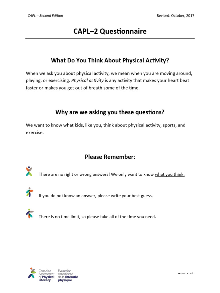 CAPL 2 Questionnaire | PDF | Physical Fitness | Physical Exercise