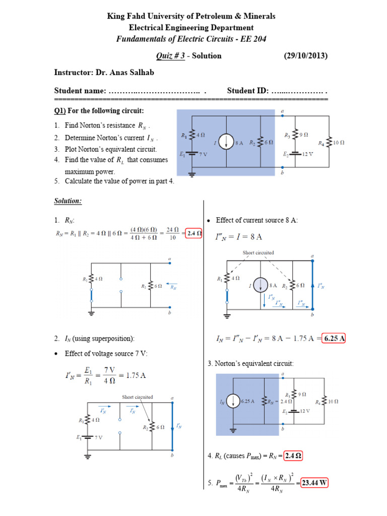 Quiz 3 (First Part of Ch. 3) - Solution | PDF