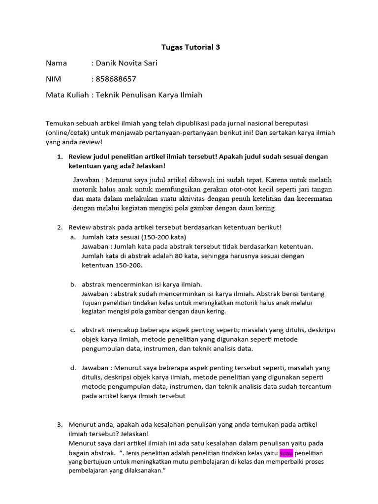 Tugas Tutorial 3 Teknik Penulisan Karya Ilmiah | PDF