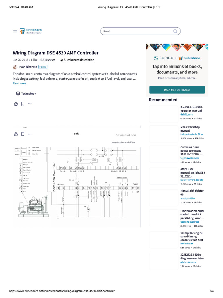 Wiring Diagram DSE 4520 AMF Controller | PDF | Cummins | Manufactured Goods