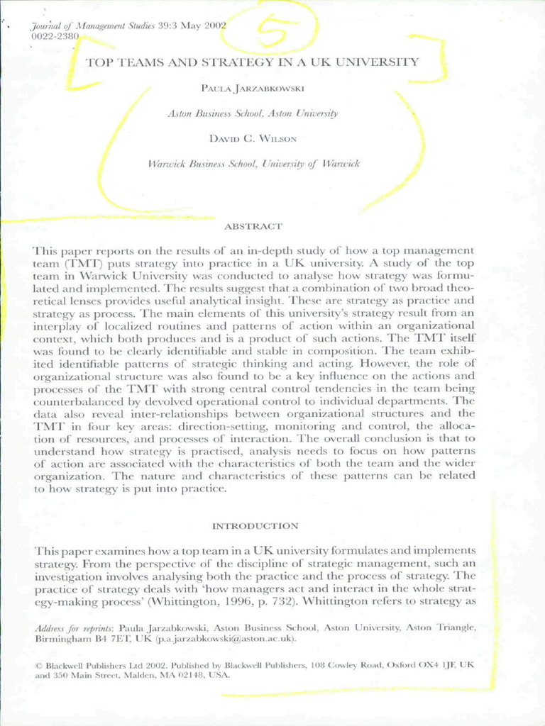Top Teams and Strategy in A Uk University | PDF | Business | Social ...