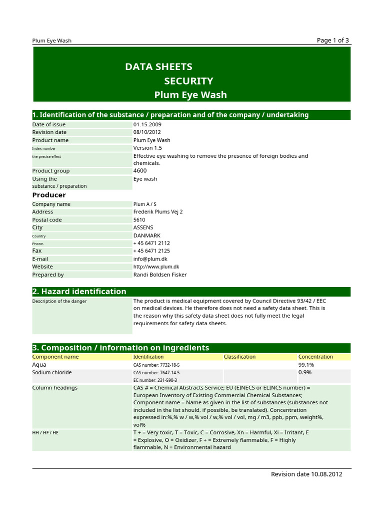 Material - Safety - Data - Sheet - Plum Eye Wash EN | Download Free PDF | Chemistry ...