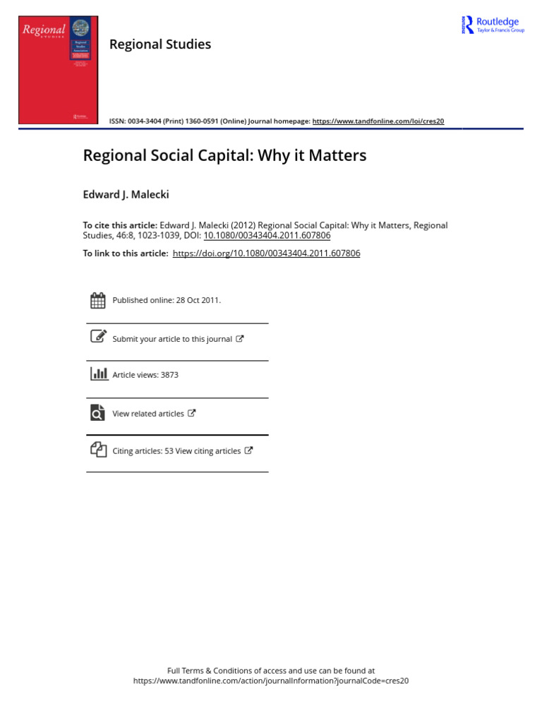 6: Regional Social Capital Why It Matters | PDF | Social Capital ...