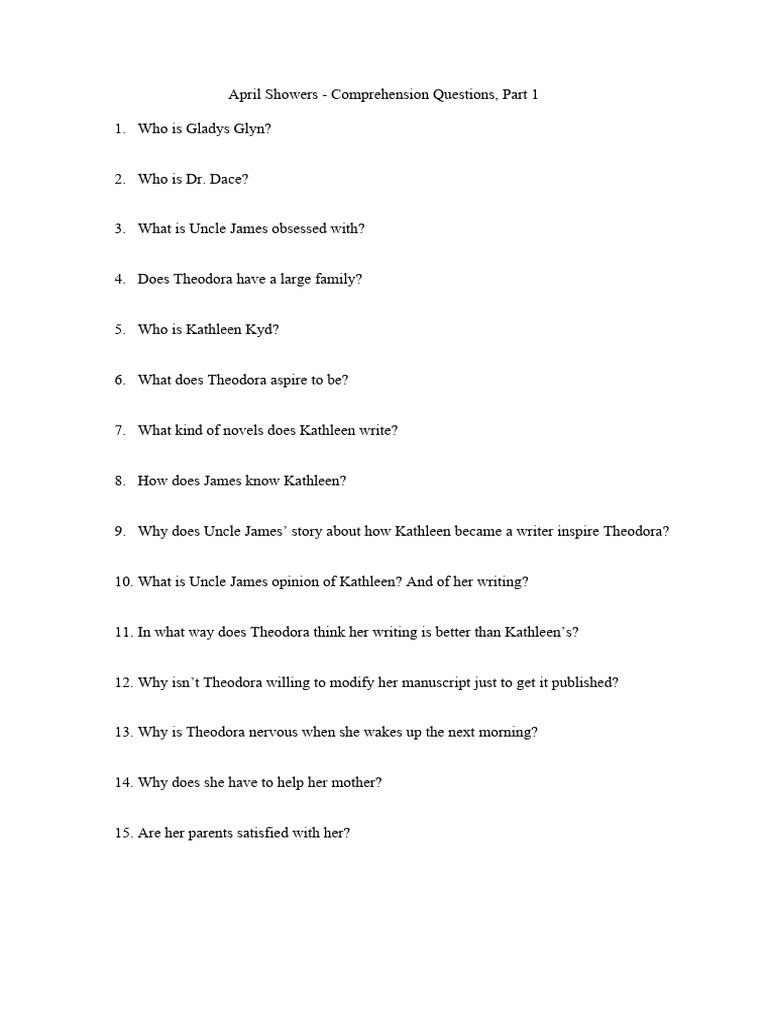 April Showers: Comprehension Questions | PDF