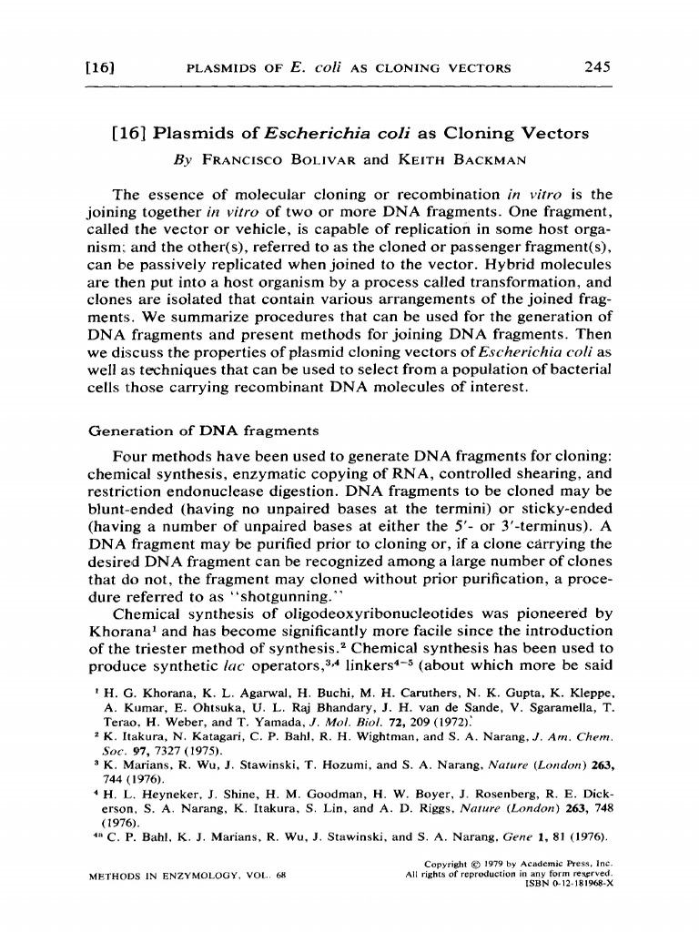 Plasmids of E Coli As Cloning Vectors | PDF | Molecular Cloning | Plasmid
