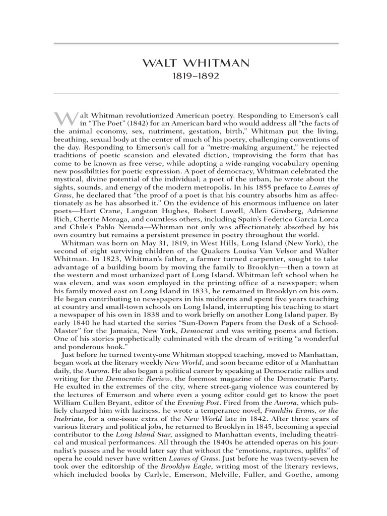 Walt Whitman's "Crossing Brooklyn Ferry" | PDF | Walt Whitman | Leaves ...