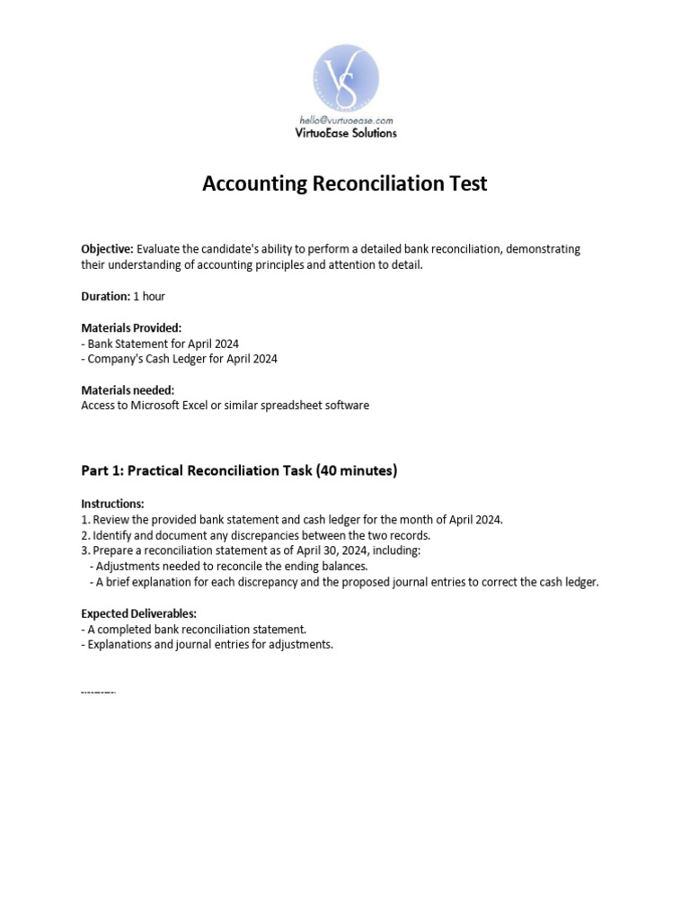 Accounting Reconciliation Test | PDF | Accounting | Cash