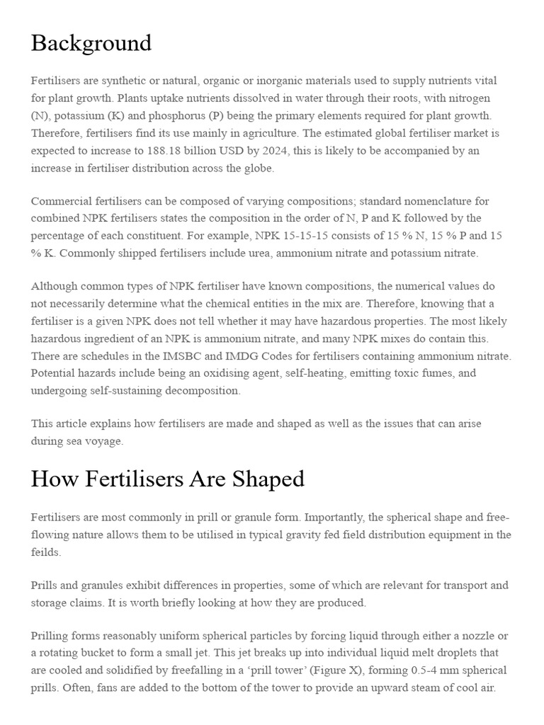 Fertiliser Cargo: Production and Caking Issues | PDF | Fertilizer ...