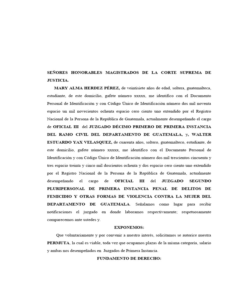 Solicitud de Permuta | Descargar gratis PDF | Guatemala | Ley Pública