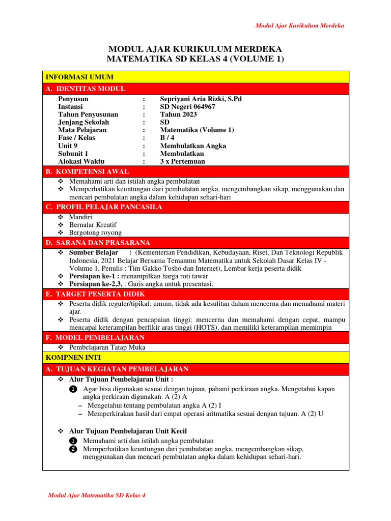 Modul Ajar MTK BAB 9 | PDF