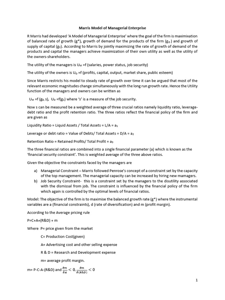 Marris Model of Managerial Enterprise | PDF | Profit (Economics ...