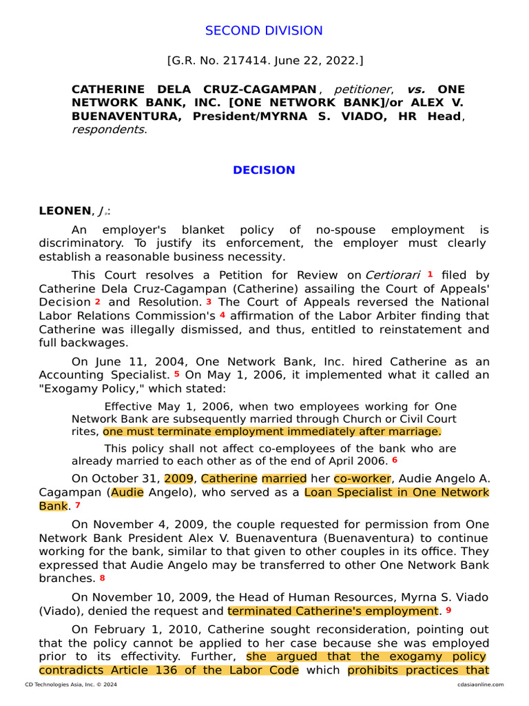 334074-2022-Dela Cruz-Cagampan v. One Network Bank Inc.20240219-11 ...