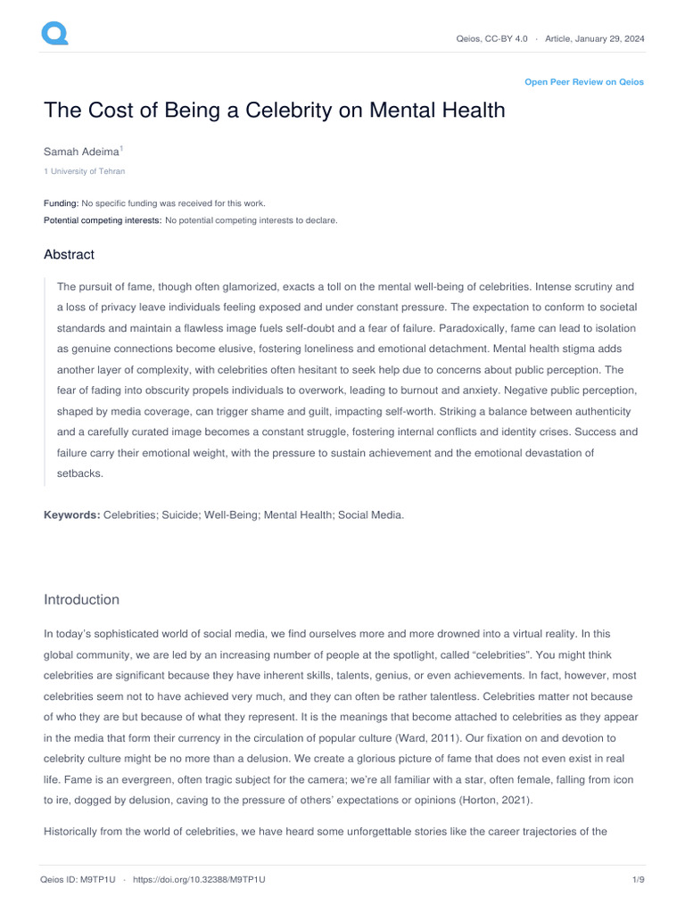 The Cost of Being A Celebrity On Mental Health | PDF | Social Media ...